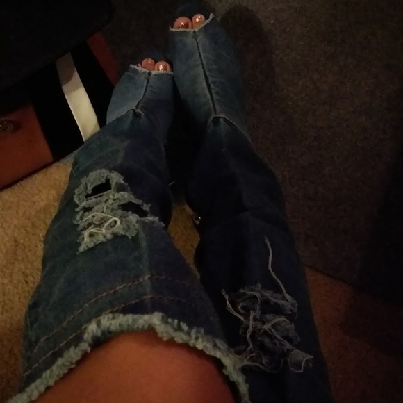 Shoes | Open Toe Denim High Heel Jeans Boots | Poshmark